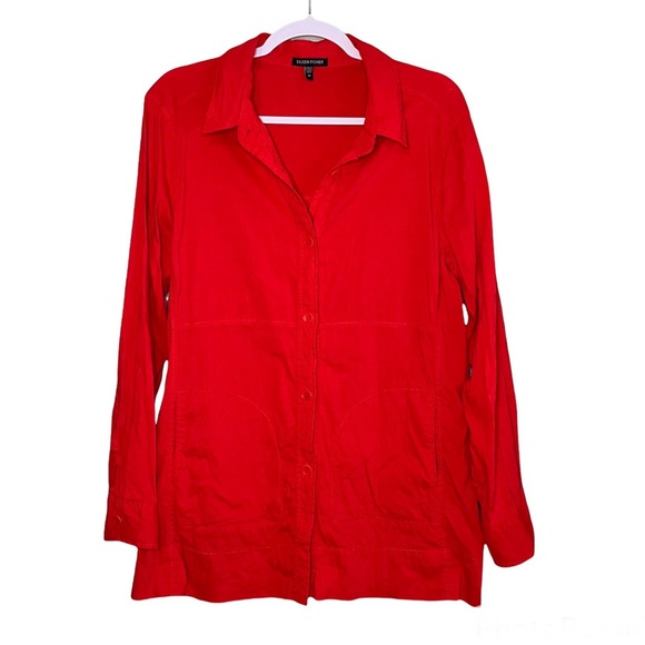 Eileen Fisher | Tops | Eileen Fisher Long Linen Blend Red Shacket ...